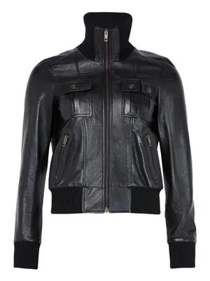 Chloé High-necked Long-sleeved Leather Jacket - Black