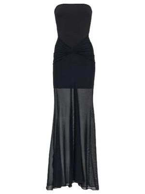 David Koma Tulle-trimmed Ruched Bustier Gown - Black