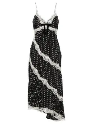 Alessandra Rich Lace-trimmed Polka Dot Silk Midi Dress - Black