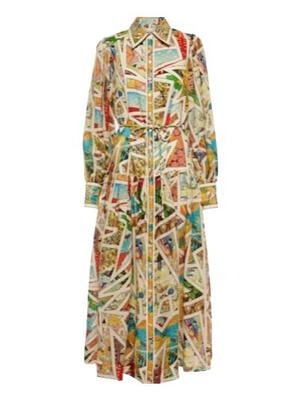 ALEMAIS Printed Shirt Dress With Front Tie - Nude