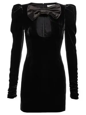 Alessandra Rich Velvet Cutout Minidress With Bow Detail - Black