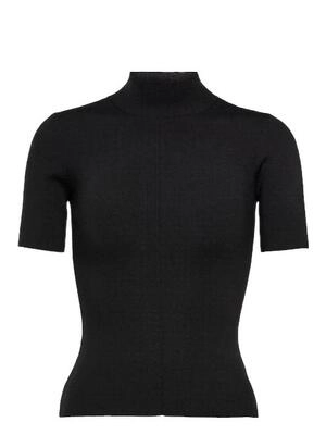 OSCAR DE LA RENTA Oscar De La Renta Ribbed-Knit Silk-Blend Short-Sleeve High-Neck Top