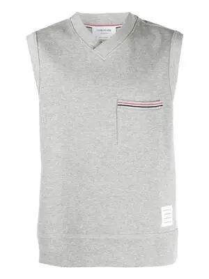 Thom Browne Grey Cotton Vest With Striped Pocket - Light Gray