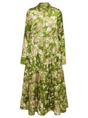 Erdem Palmira Floral Hammered Satin Midi Dress - Green
