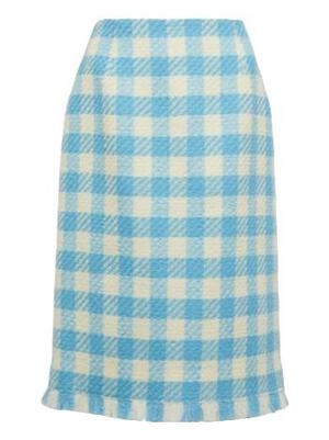 Oscar De La Renta Checked Wool Midi Skirt - Blue