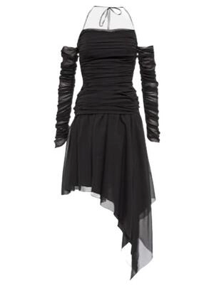 Blumarine Ruched Mini Dress With Detachable Sleeves - Black