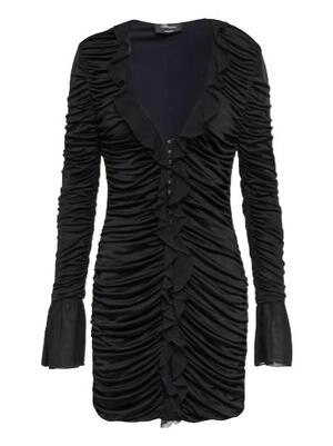 Blumarine Deep V-neck Ruched Mini Dress - Black