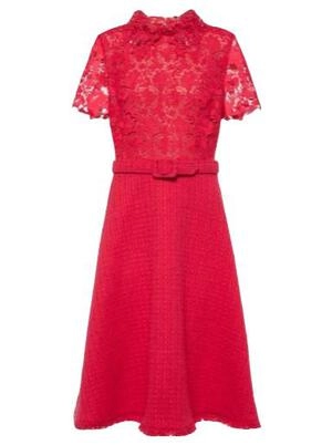 Oscar De La Renta Gardenia Guipure And Tweed Midi Dress - Red