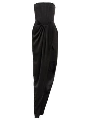 Alex Perry Strapless Satin Gown With Integrated Bustier And Slit - Black