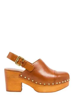 CHLOÉ Chloe Round-Toe High-Heeled Clogs With Gold Finish