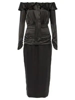 Alessandra Rich Off-shoulder Silk Midi Dress - Black