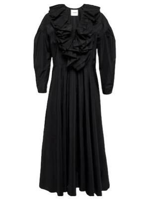JIL SANDER Jil Sander Black Midi Dress With Ruffled V-Neck And Voluminous Sleeves Black