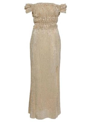 Altuzarra Embellished Silk Blend Off-the-shoulder Gown - Nude