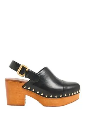 CHLOÉ Chloe Round Toe High Heeled Clogs With Gold Finish