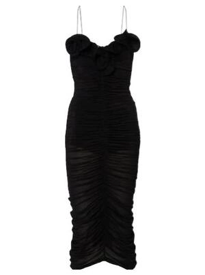 Magda Butrym Ruffled Ruched Jersey Midi Dress - Black