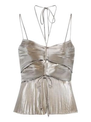 Altuzarra Justin Halterneck Lamé Peplum Top - Gray