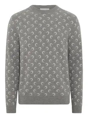 MARINE SERRE Moon Jacquard Knit Crewneck Sweater - Gray