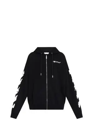 Off-White Zip-up Drawstring Hoodie - Black