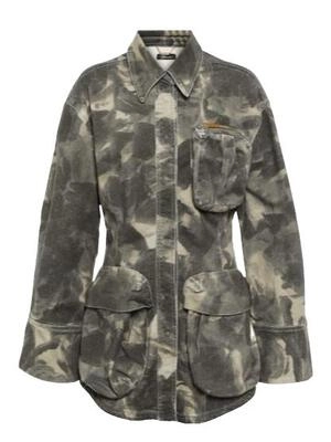 Blumarine Belted Printed Denim Jacket - Black