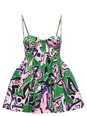 AREA Embellished Printed Denim Mini Dress - Multicolor