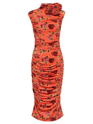 Magda Butrym Floral-appliqué Printed Midi Dress - Red