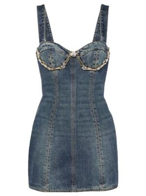 AREA Claw Embellished Denim Minidress - Blue