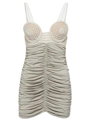 Magda Butrym Ruched Crochet And Jersey Minidress - Gray