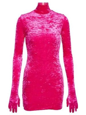 Vetements Velvet High Neck Mini Dress With Integrated Mittens - Pink