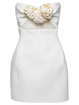 Magda Butrym Floral Appliqué Wool Bustier Dress - White