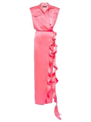 David Koma Ruffled Satin Wrap Gown - Pink