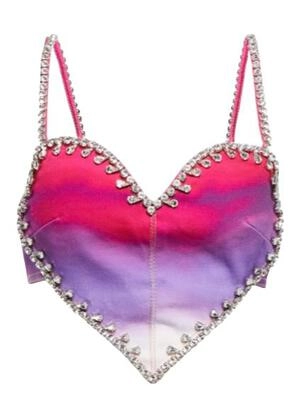 AREA Cropped Embellished Ombré Denim Top - Multicolor