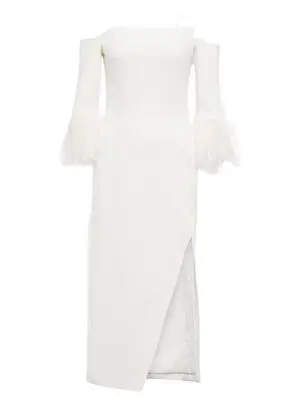David Koma Feather-trimmed Off-shoulder Midi Dress - White