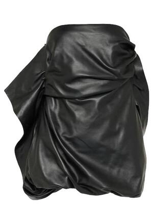 Attico Strapless Draped Leather Mini Dress - Black