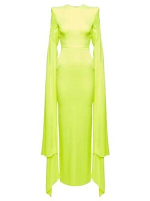 Alex Perry Bennett Satin Gown With Slit Sleeves - Yellow
