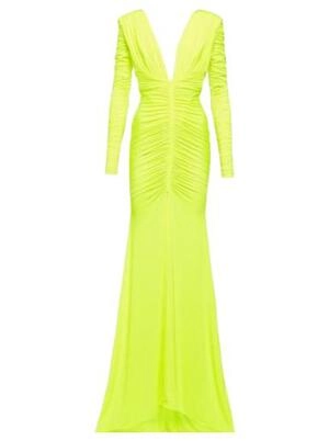 Alex Perry Ruched Satin Gown - Yellow