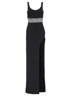 David Koma Embellished Cady Gown With Chainmail Detail - Black