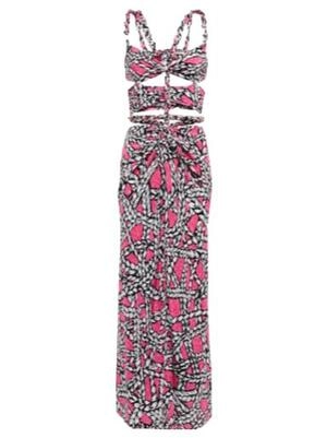 AREA Printed Cut-out Silk Midi Dress - Gray
