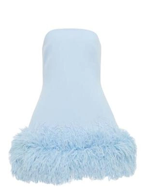 SAFIYAA LONDON Feather-trimmed Crepe Minidress - Blue