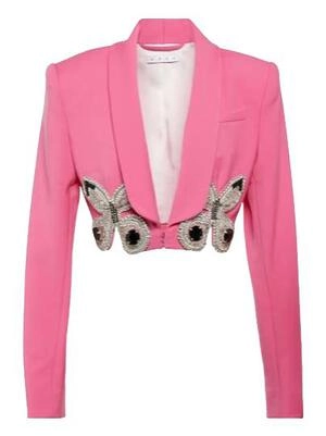 AREA Embellished Cropped Wool Blazer - Pink