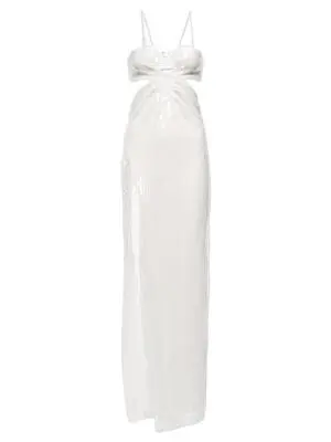 NENSI DOJAKA Bridal Sequined Tulle Gown With High Slit And Backless Design - White