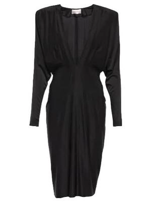 Alexandre Vauthier Satin Midi Dress With V-neck - Black