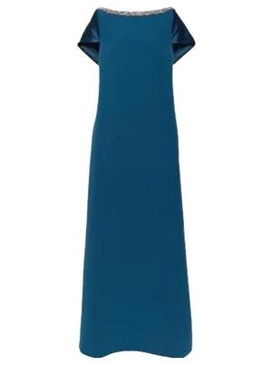 SAFIYAA LONDON Crystal-embellished Crepe Gown With Draped Back - Blue