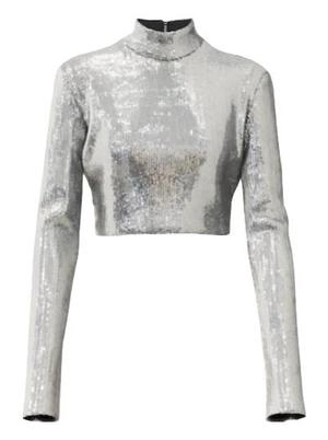 David Koma Sequined Mock Neck Cropped Top - Gray
