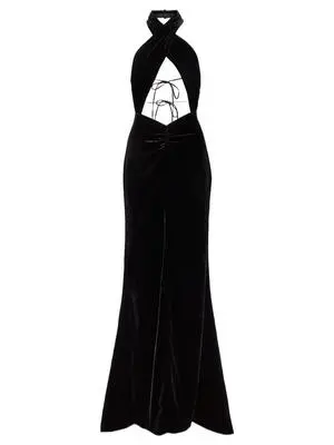 Alessandra Rich Velvet Halterneck Gown With Cutout Detail - Black