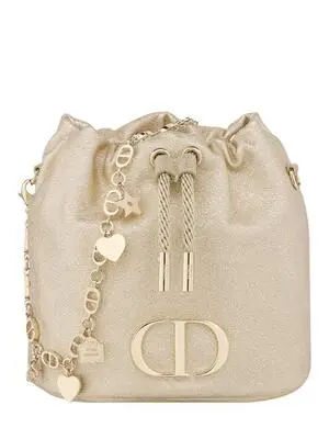 Dior Drawstring Shoulder Bag With Chain Strap - Nude