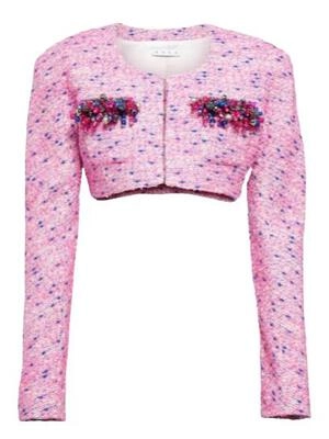 AREA Embellished Bouclé Cropped Jacket - Pink