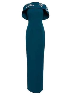 SAFIYAA LONDON Embellished Cape Crepe Gown - Blue