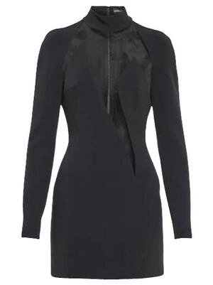 David Koma Mesh Panel Mock Neck Mini Dress - Black