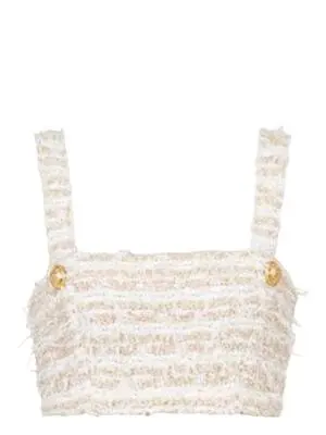 Balmain Tweed Sports Bra Crop Top - White