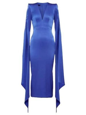 Alex Perry Long Sleeve V-neck Midi Dress - Blue